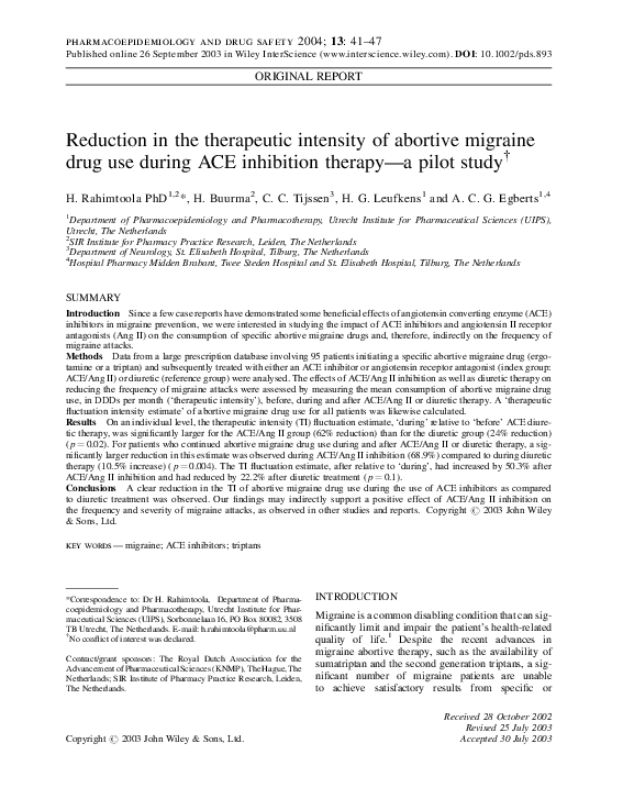 (PDF) Reduction in the therapeutic intensity of abortive migraine drug ...