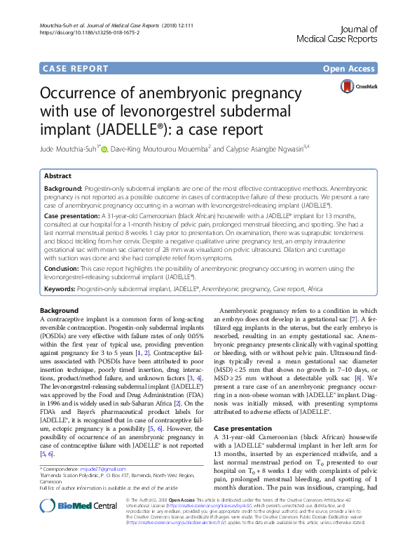 (PDF) Occurrence of anembryonic pregnancy with use of levonorgestrel ...
