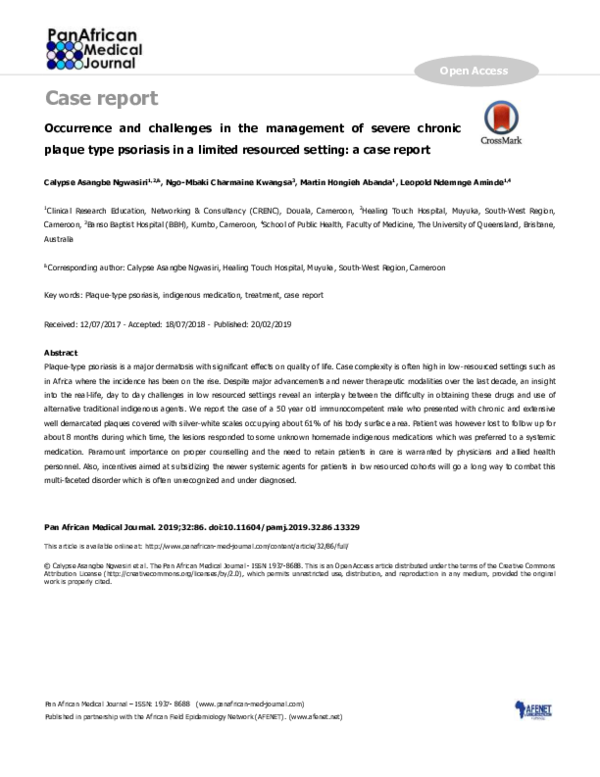 (PDF) Occurrence and challenges in the management of severe chronic plaque type psoriasis in a ...