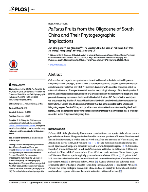 (PDF) Paliurus Fruits from the Oligocene of South China and Their ...