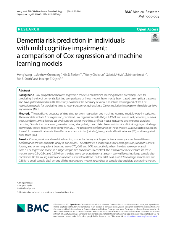 (PDF) Dementia risk prediction in individuals with mild cognitive ...