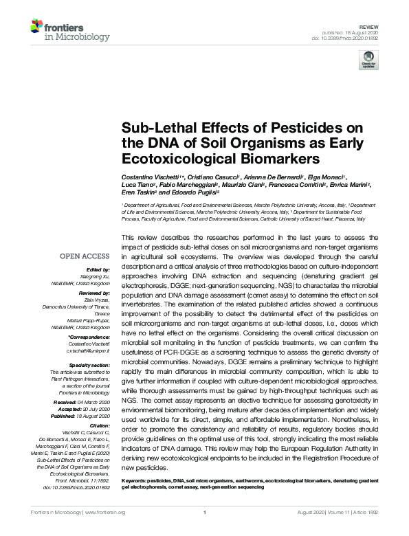 (PDF) Sub-Lethal Effects of Pesticides on the DNA of Soil Organisms as Early Ecotoxicological ...
