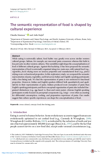 (PDF) The semantic representation of food is shaped by cultural experience