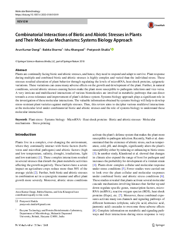 (PDF) Combinatorial Interactions of Biotic and Abiotic Stresses in Plants and Their Molecular ...