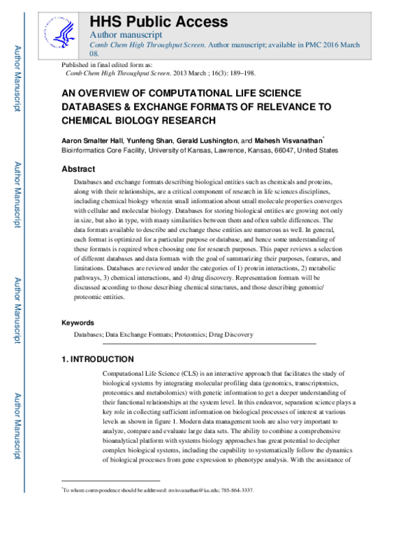 (PDF) An Overview of Computational Life Science Databases & Exchange ...