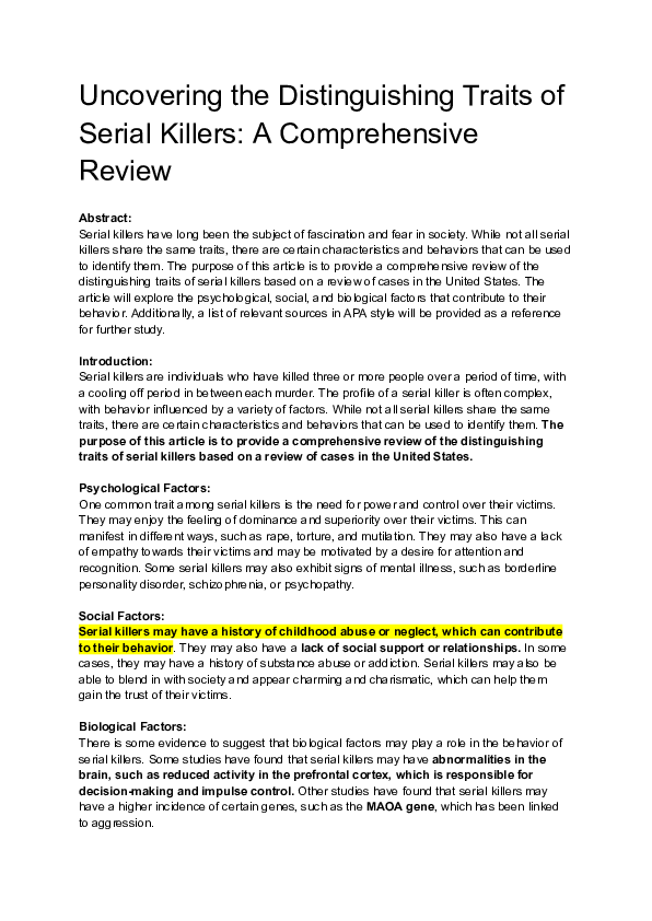 (PDF) Uncovering the Distinguishing Traits of Serial Killers: A ...