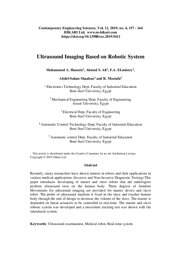 (PDF) Ultrasound imaging based on robotic system