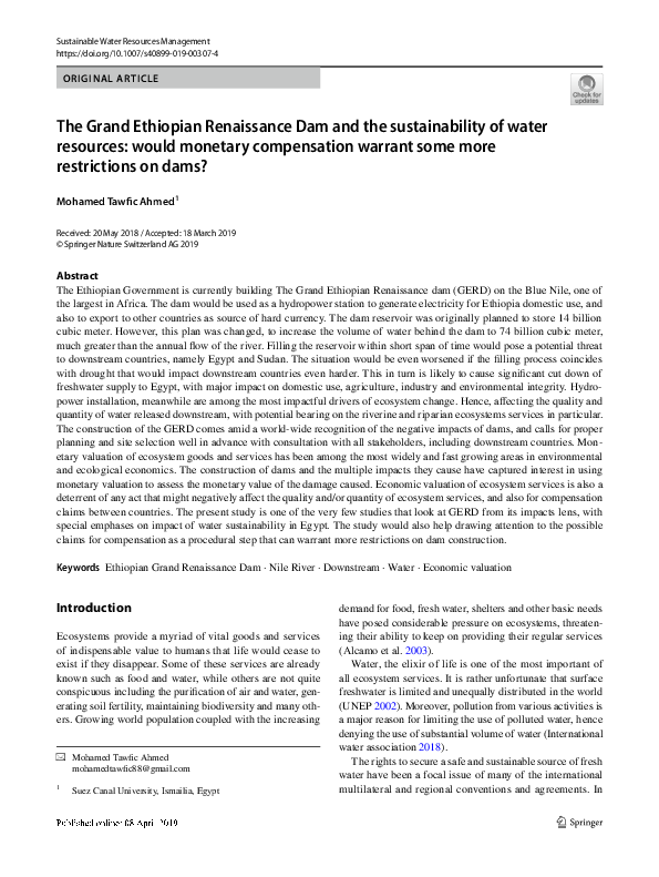 (PDF) The Grand Ethiopian Renaissance Dam and the sustainability of ...