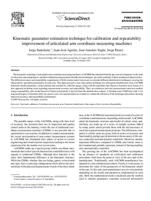 Pdf Kinematic Parameter Estimation Technique For Calibration And