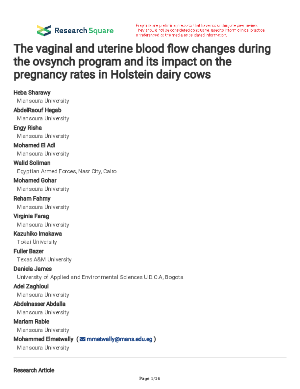 (PDF) The vaginal and uterine blood flow changes during the ovsynch ...