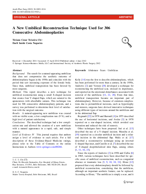 (PDF) A New Umbilical Reconstruction Technique Used for 306 Consecutive ...