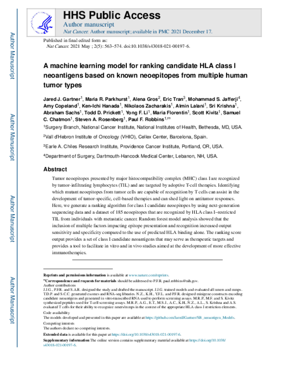 Pdf A Machine Learning Model For Ranking Candidate Hla Class I