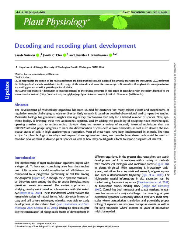 (PDF) Decoding and recoding plant development