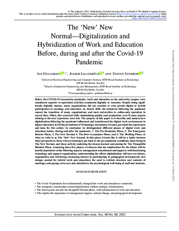 (PDF) The ‘New’ New Normal—Digitalization and Hybridization of Work and ...