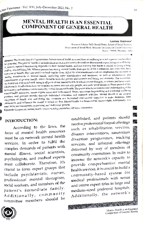 (PDF) Mental Health is an Essential Component of General Health