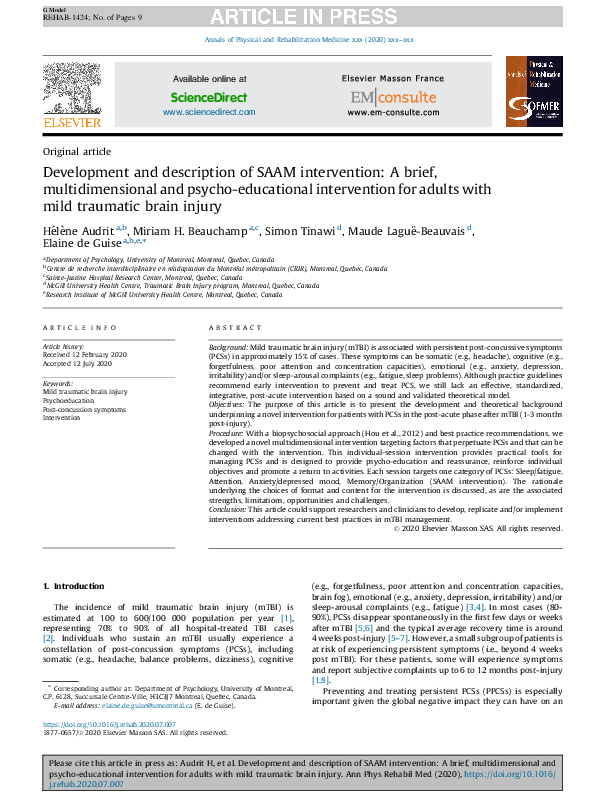 (PDF) Development and description of SAAM intervention: A brief, multidimensional and psycho ...