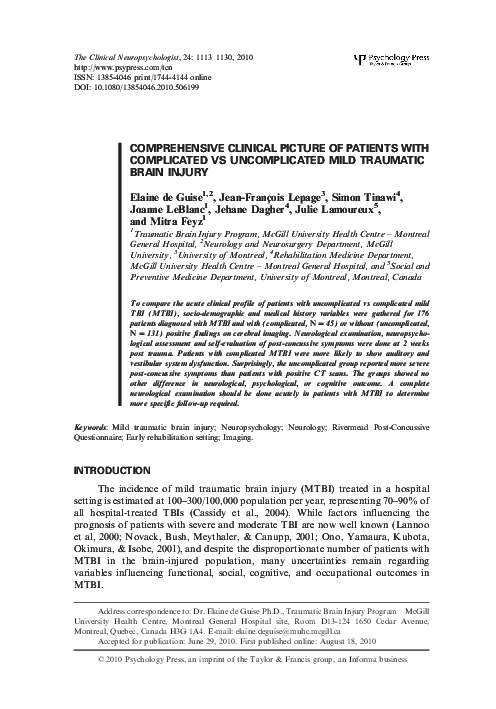(PDF) Comprehensive Clinical Picture of Patients with Complicated vs Uncomplicated Mild ...