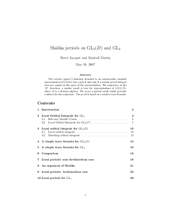 (PDF) 2.2 Local Orbital Integrals for GL4(F)................. 7