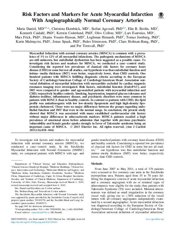 Risk Factors and Markers for Acute Myocardial Infarction With ...