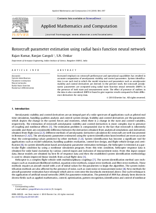 (PDF) Rotorcraft parameter estimation using radial basis function neural network