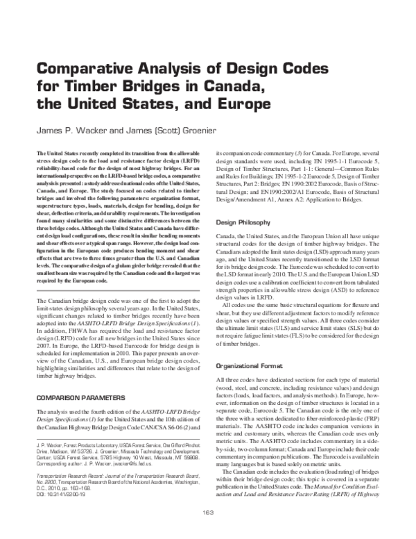 (PDF) Comparative Analysis of Design Codes for Timber Bridges in Canada ...
