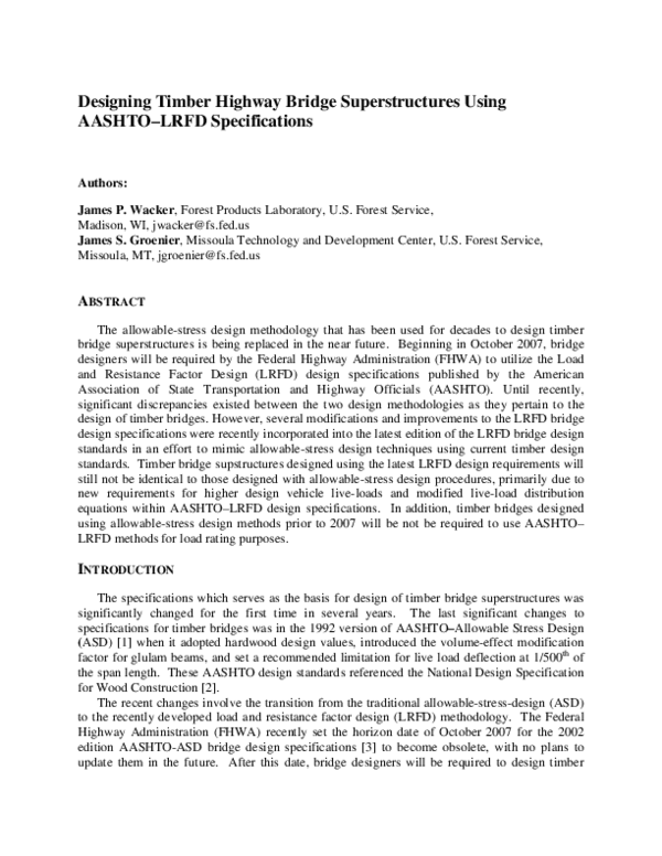(PDF) Designing Timber Highway Bridge Superstructures Using AASHTO-LRFD ...