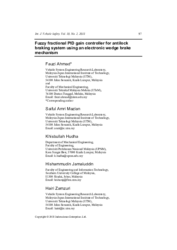 (PDF) Fuzzy fractional PID gain controller for antilock braking system ...