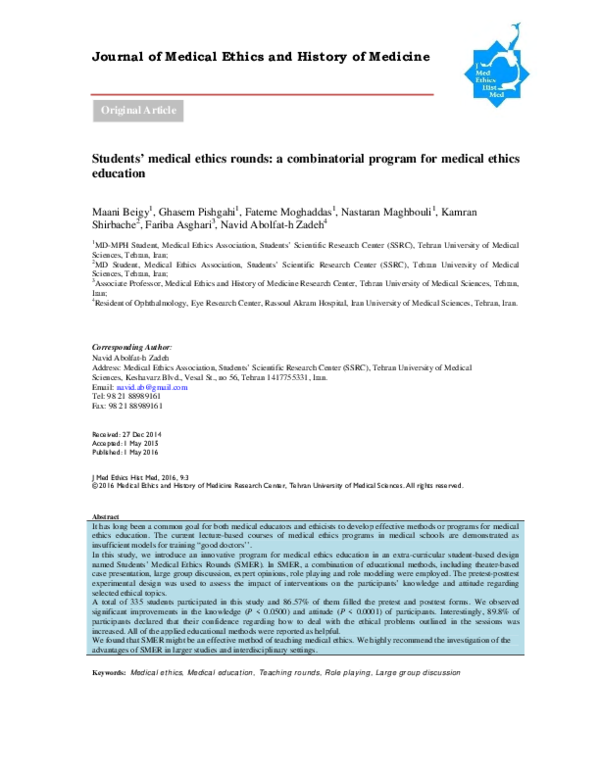 (PDF) Students' medical ethics rounds: a combinatorial program for ...