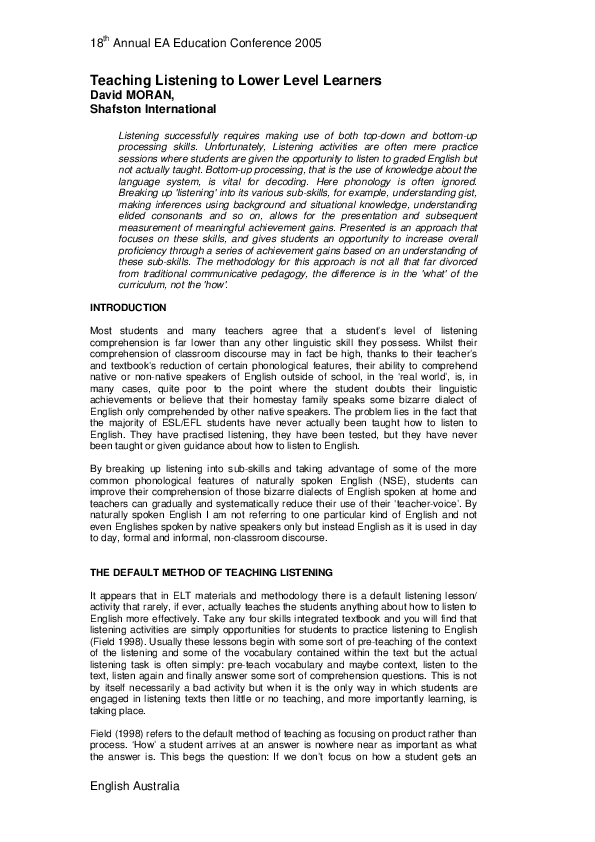 (PDF) Teaching Listening to Lower Level Learners