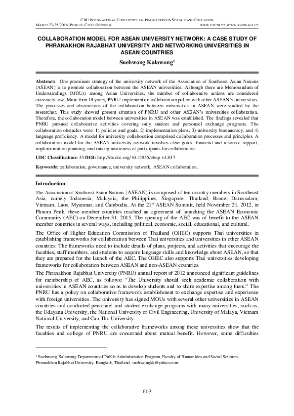 (PDF) Collaboration Model for Asean University Network: A Case Study of ...
