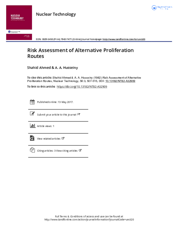 (PDF) Risk Assessment of Alternative Proliferation Routes | Abdo ...