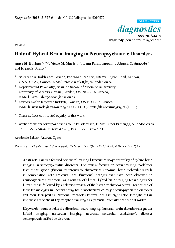 (PDF) Role of Hybrid Brain Imaging in Neuropsychiatric Disorders