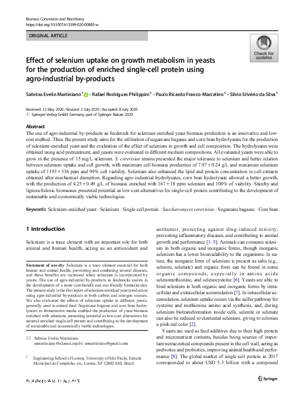 (PDF) Effect of selenium uptake on growth metabolism in yeasts for the production of enriched ...