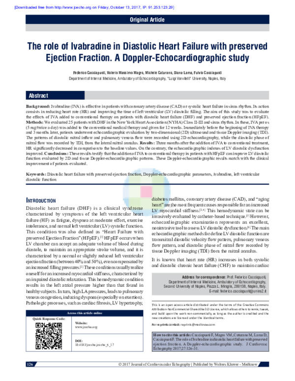 (PDF) The role of Ivabradine in Diastolic Heart Failure with preserved Ejection Fraction. A ...