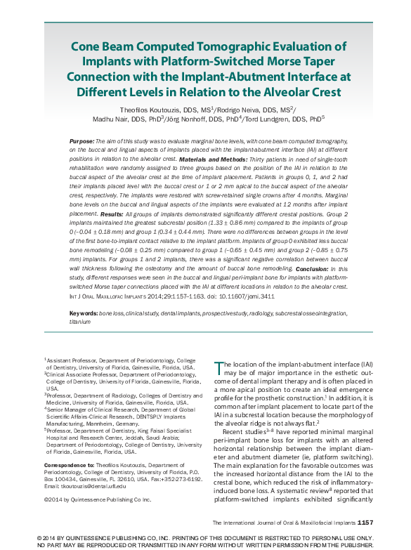 (PDF) Cone Beam Computed Tomographic Evaluation of Implants with ...