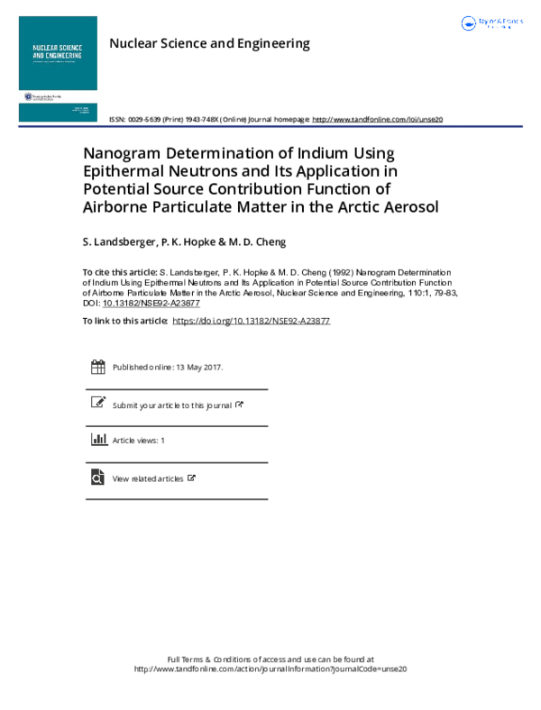 (PDF) Nanogram Determination of Indium Using Epithermal Neutrons and ...