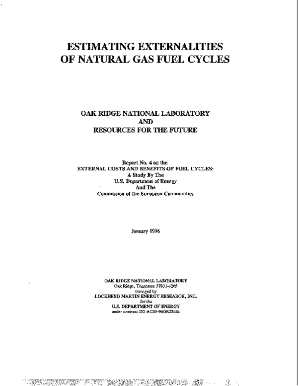 (PDF) Estimating Externalities of Natural Gas Fuel Cycles, Report 4 ...