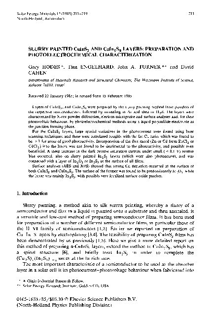 (PDF) Slurry painted CuInS2 and CuIn5S8 layers: Preparation and ...