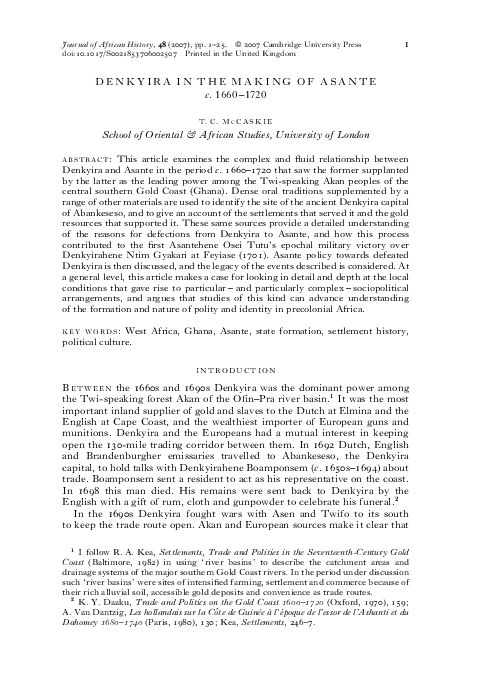 (PDF) Denkyira in the Making of Asante C. 1660–1720