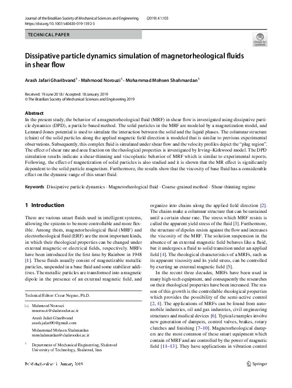 (PDF) Dissipative particle dynamics simulation of magnetorheological fluids in shear flow