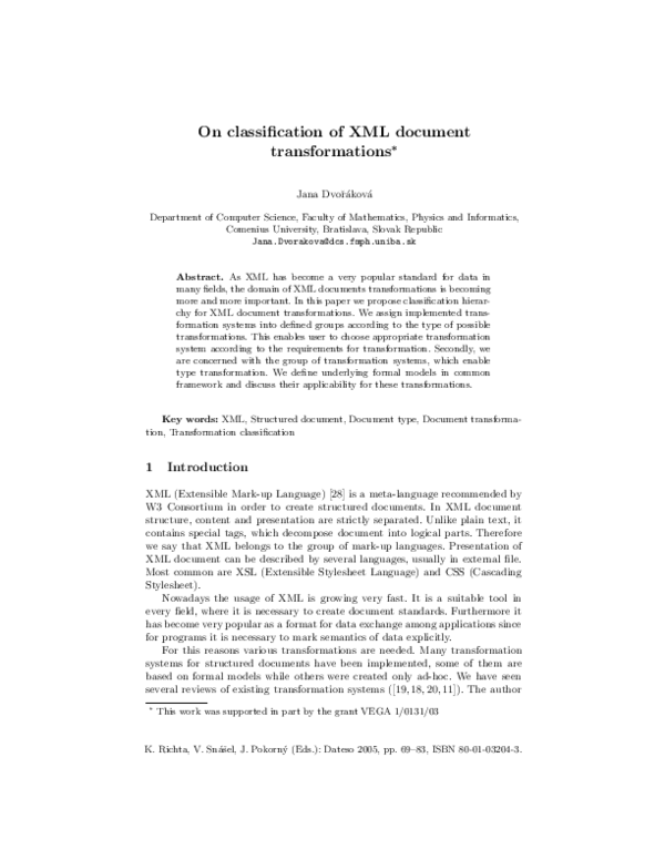 Pdf On Classification Of Xml Document Transformations