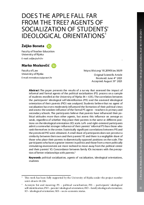 (PDF) Does the Apple Fall Far from the Tree? Agents of Socialization of ...