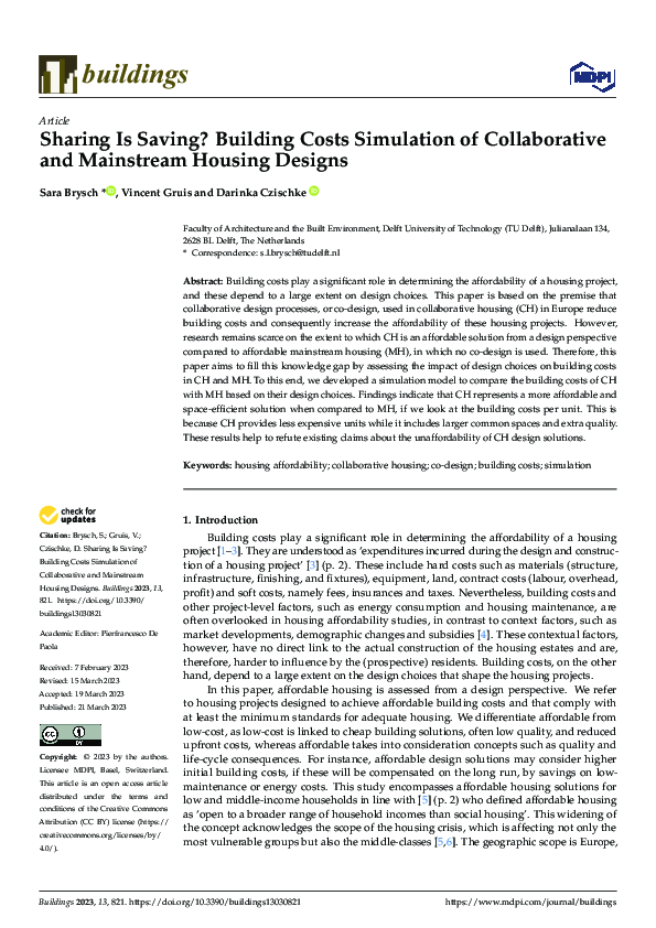 (PDF) Sharing Is Saving? Building Costs Simulation of Collaborative and ...