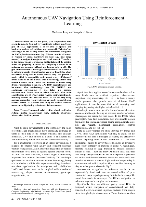 Pdf Autonomous Uav Navigation Using Reinforcement Learning David