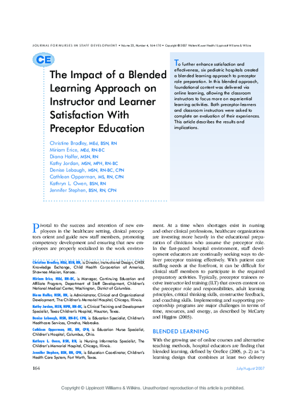 (PDF) The Impact of a Blended Learning Approach on Instructor and Learner Satisfaction With ...