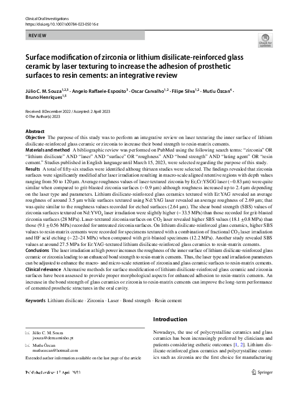 Pdf Surface Modification Of Zirconia Or Lithium Disilicate Reinforced Glass Ceramic By Laser