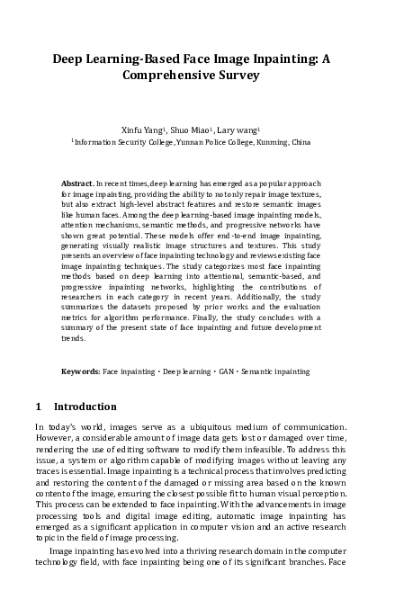 (PDF) Deep Learning-Based Face Image Inpainting: A Comprehensive Survey