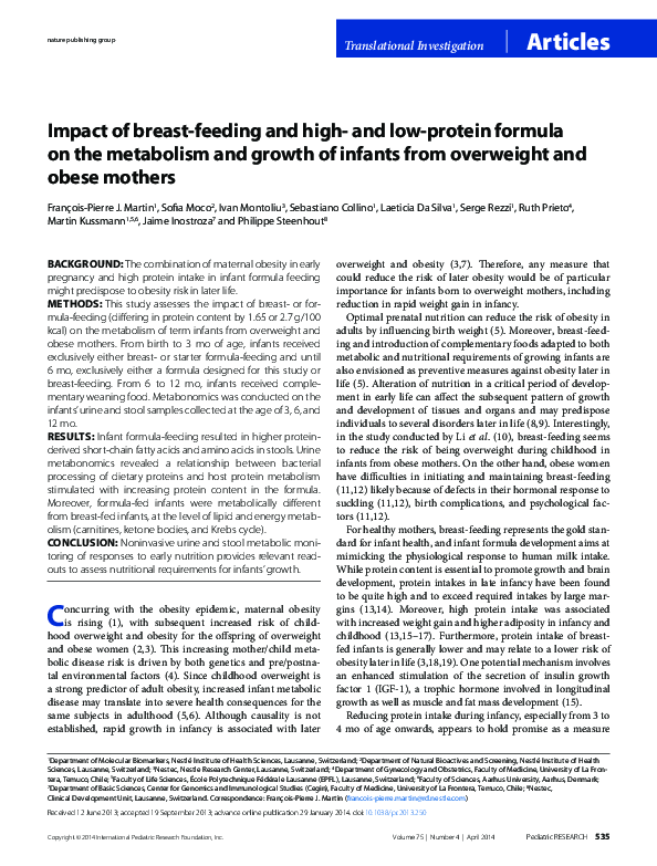 (PDF) Impact of breast-feeding and high- and low-protein formula on the ...