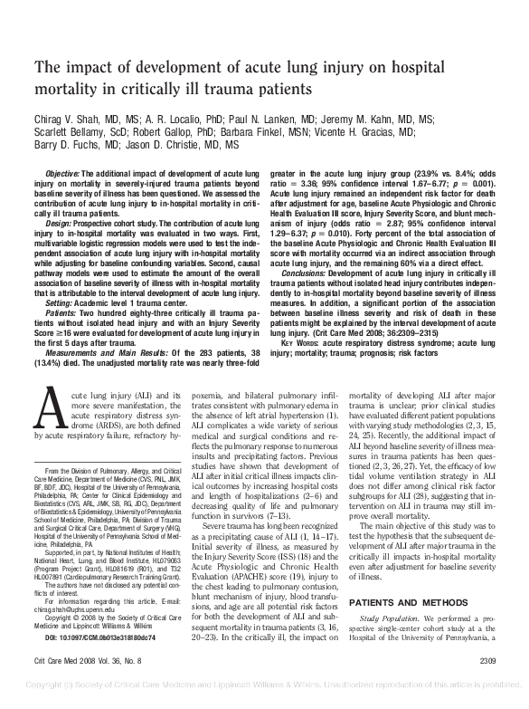 (PDF) The impact of development of acute lung injury on hospital ...