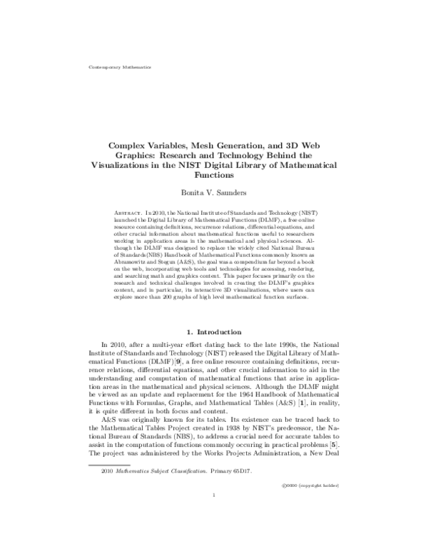 (PDF) Complex variables, mesh generation, and 3D web graphics: Research and technology behind ...